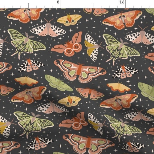 Moon Fabric Moonlit Moth Damask by Pattysloniger Black - Etsy
