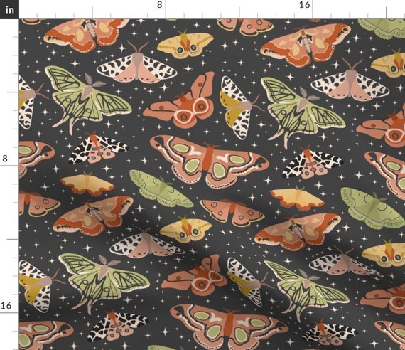Moth Fabric Moths in the Night by A Spacecat Moth Gray - Etsy