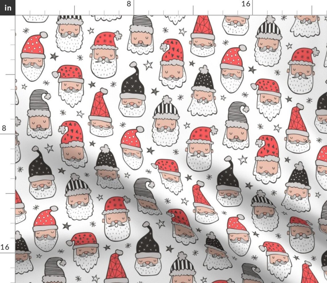 Santa Fabric Christmas Santa Claus With Stars on White by - Etsy