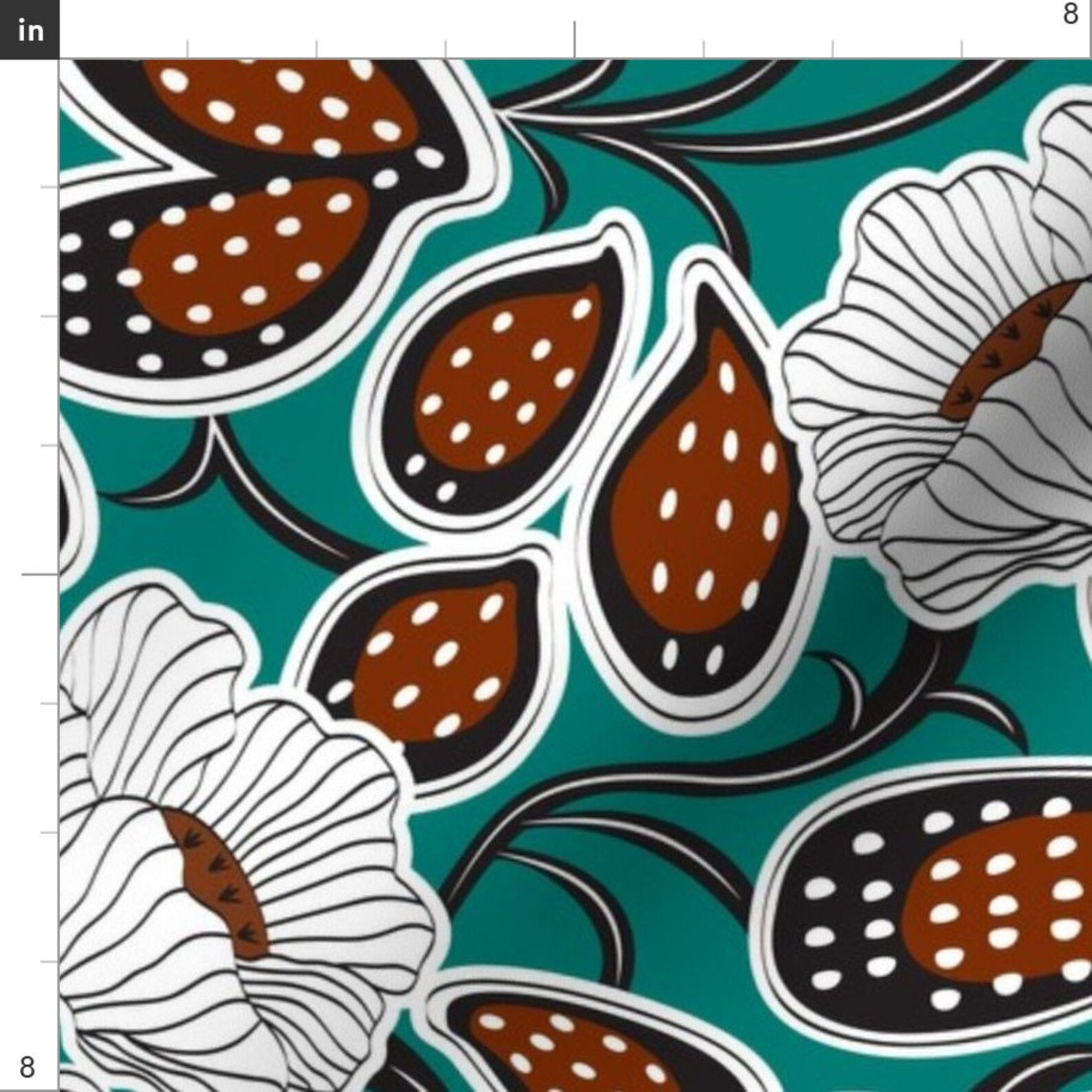 Cactus Flower Fabric Texas Catcus 2 By Mag-O Teal and Red | Etsy