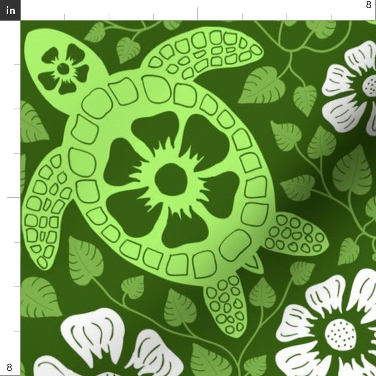 Green Turtles Fabric Hawaiian Turtles and Flowers in the - Etsy