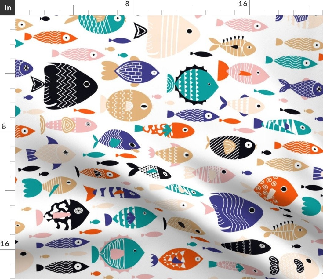 Fish Abstract Ocean Fabric All the Fish in the Sea - Etsy
