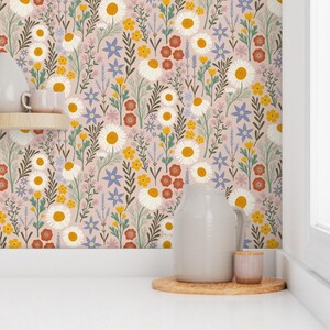 British Florals Wallpaper - British Spring Meadow by Handypanda - Blush ...