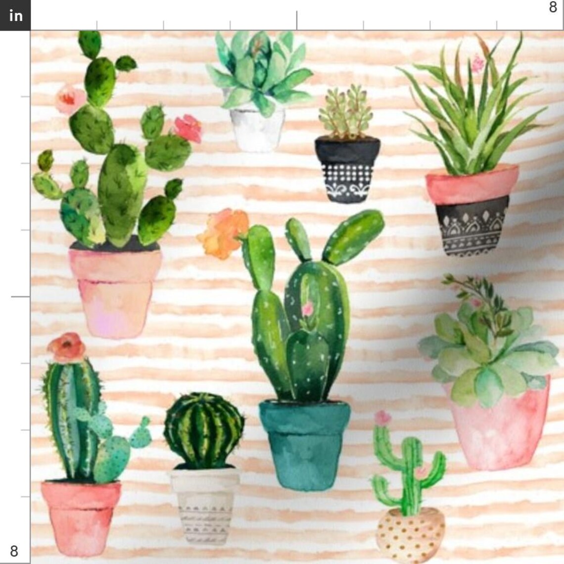 Cacti on Pink Stripes Fabric - Cactus Obsession / Peach Stripes by ...