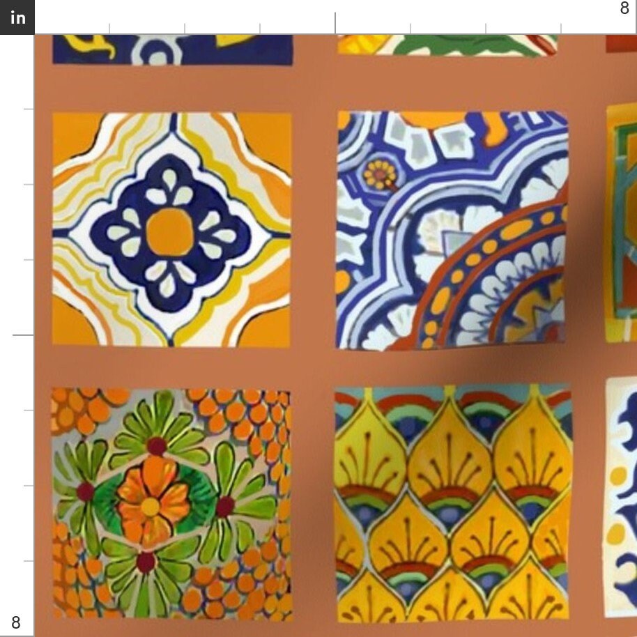 Talavera Mexican Tile Fabric Talavera Mexican Tiles by Wren - Etsy