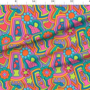 1960s Trippy Fabric Psychedelic by Yesterdaycollection Neon Rainbow 60 ...