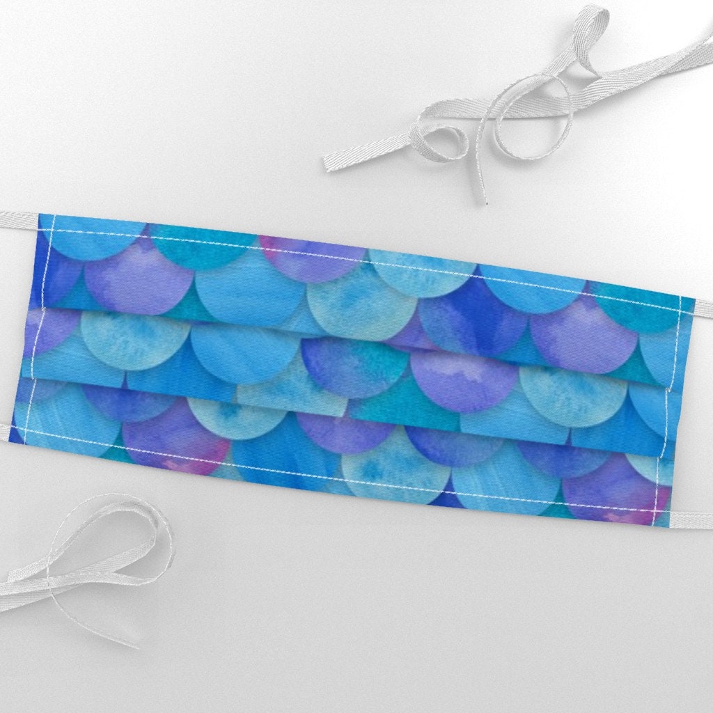 Blue Summer Mermaid Scales Fabric Blue Mermaid by | Etsy