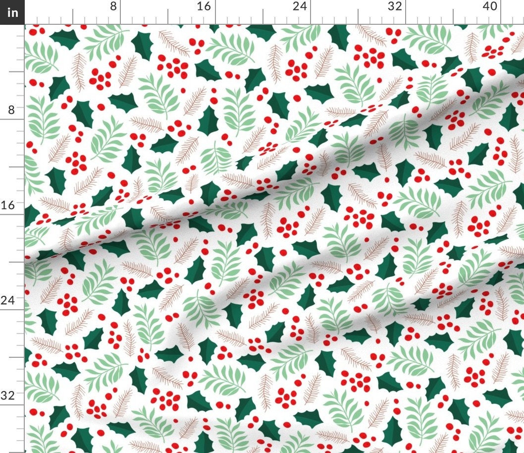 Christmas Fabric Botanical Christmas Garden Pine Leaves | Etsy