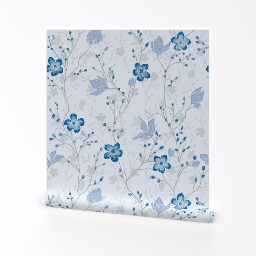 Blue Winder Flowers Removable Peel and Stick Wallpaper - Floral ...