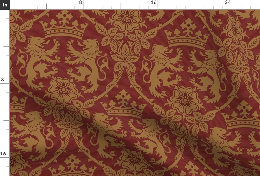 Medieval Lion Apparel Fabric - Lion in Red Gold by Bradbury_&_bradbury ...