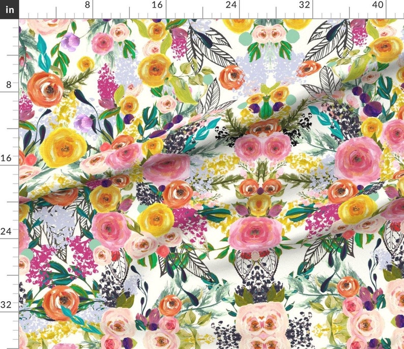 Bold Watercolor Floral Fabric Autumn Blooms Extra Large - Etsy