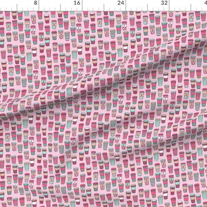 Coffee Fabric Coffee // Coffee Cafe Latte Fabric Pink and Mint Coffee ...