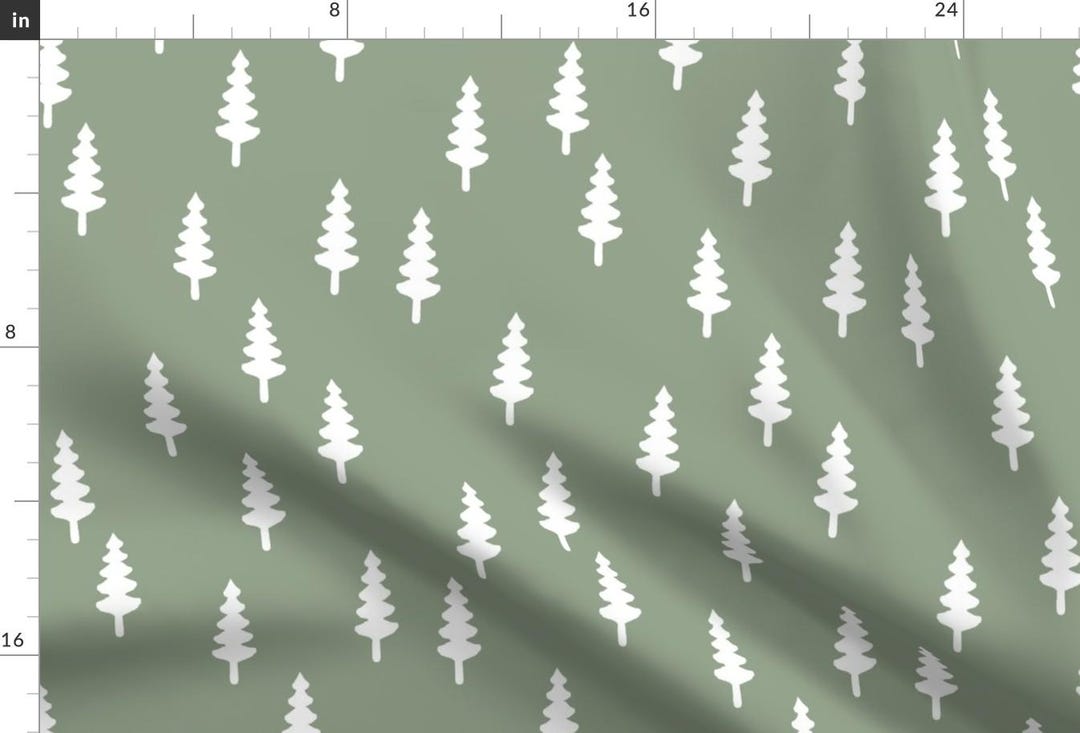 Tree Fabric - White Trees on Sage by Littlearrowdesign Neutral Woodland ...