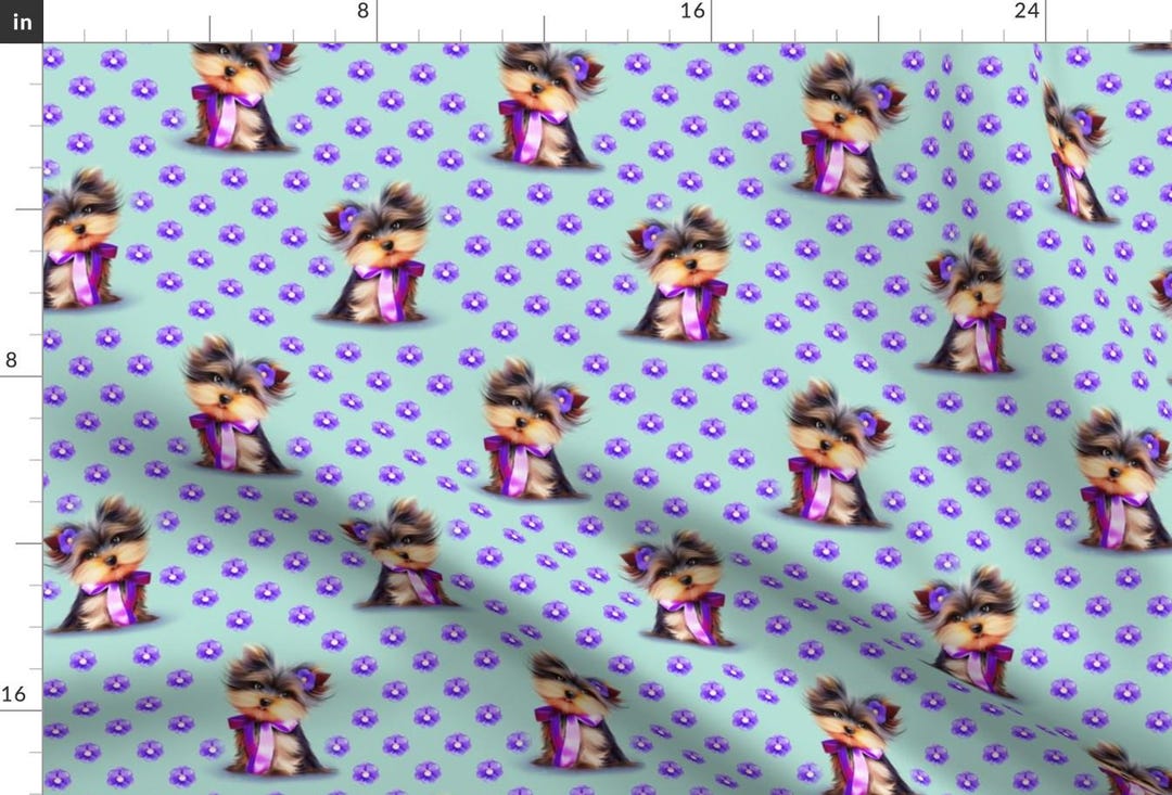 Yorkie Fabric Yorkie Violet Turquoise by Catialee Yorkshire Terrier Dog ...