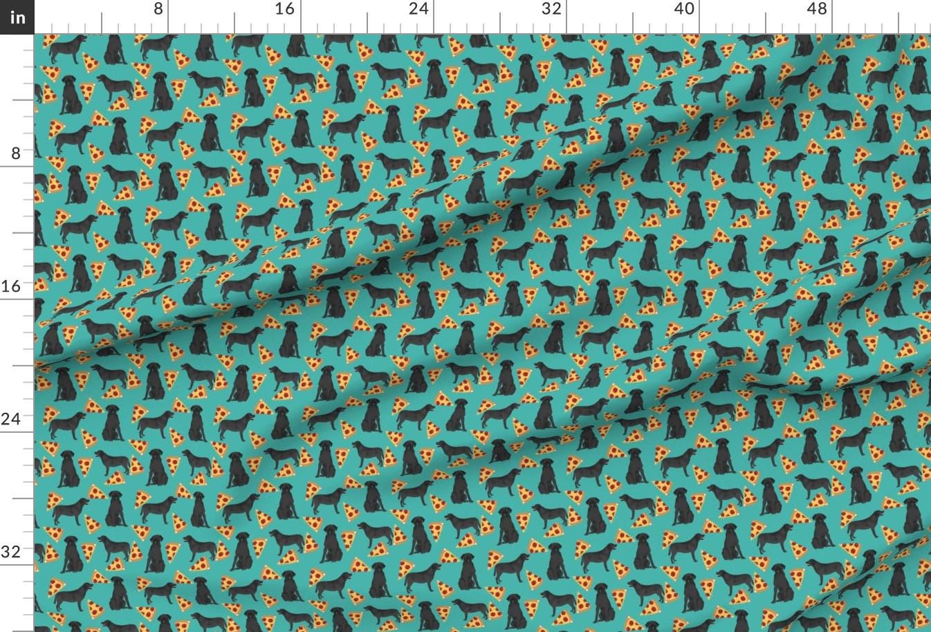 Black Lab & Pizza Fabric- Black Lab Pizza Fabric Turquoise by ...