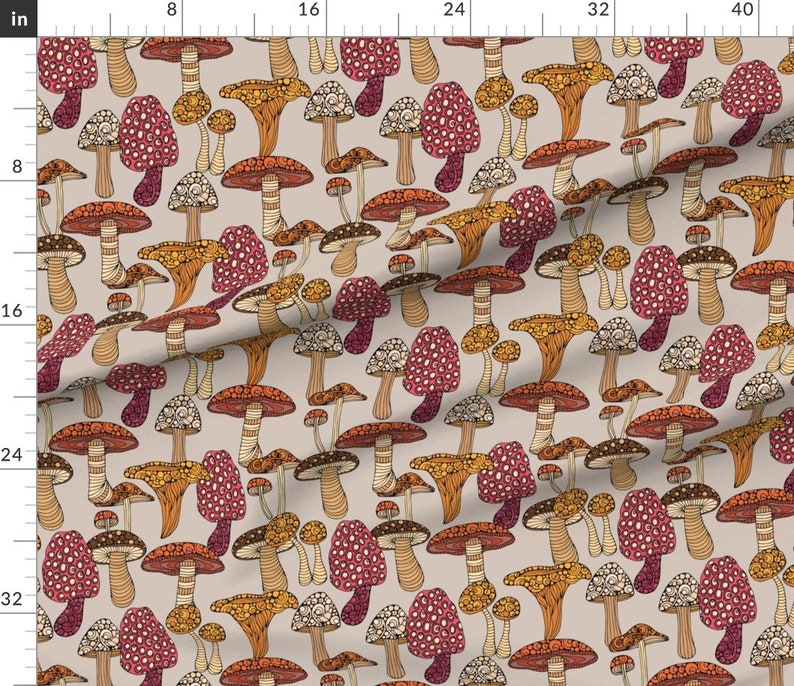 Woodland Mushroom Fabric Mushrooms Light Bk by - Etsy
