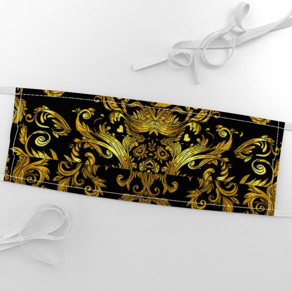 Gold Skull Fabric Dread Damask in Gilded by - Etsy