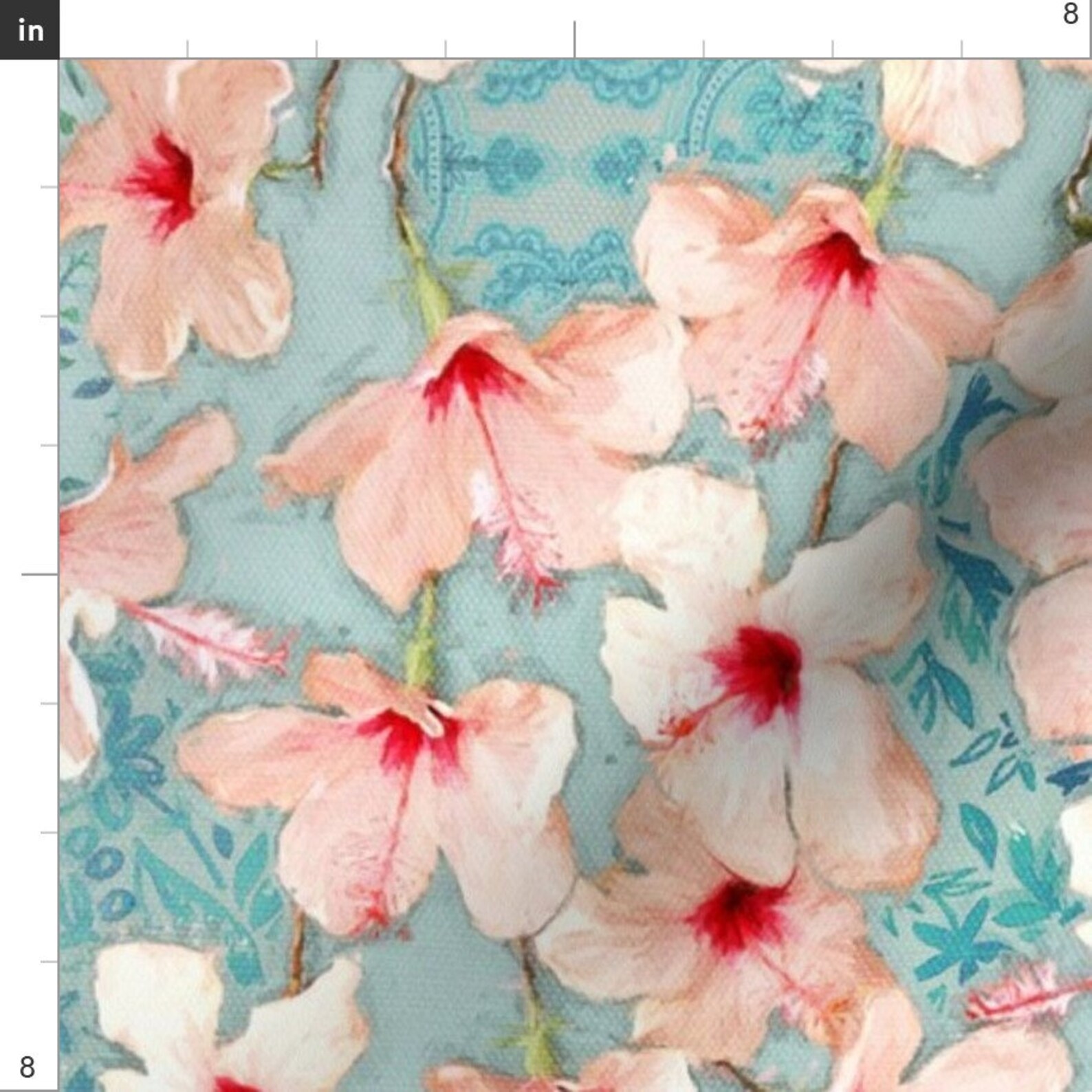 Hibiscus Fabric Shabby Chic Painted Hibiscus Pattern Peach - Etsy