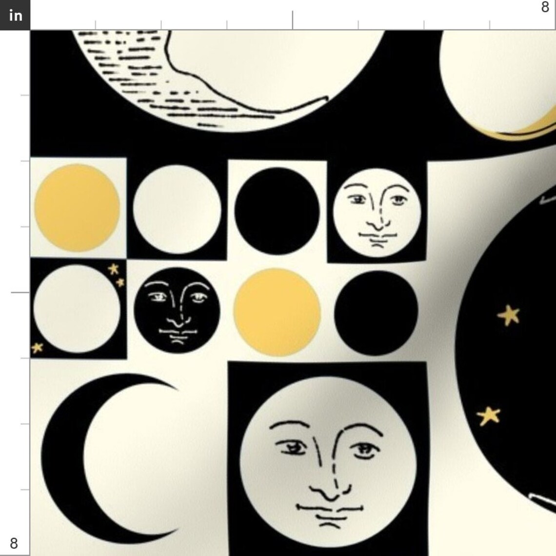 Man in the Moon Fabric Op Art Moon Phases by Vinpauld | Etsy