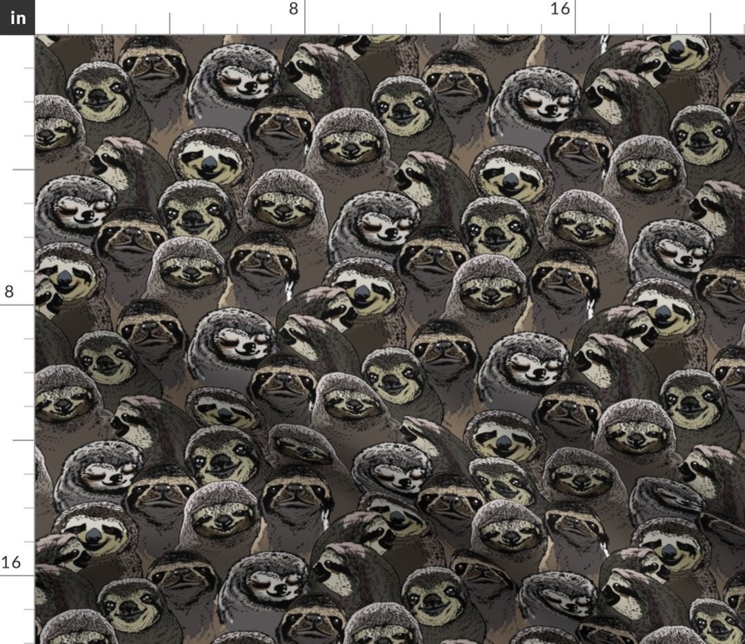 Sloths Pattern Faces Fabric Gray Social Sloths by Huebucket Cute Animal ...