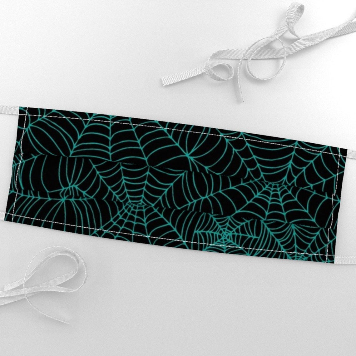 Spider Web Fabric Spiderwebs Turquoise Black by Cecca - Etsy