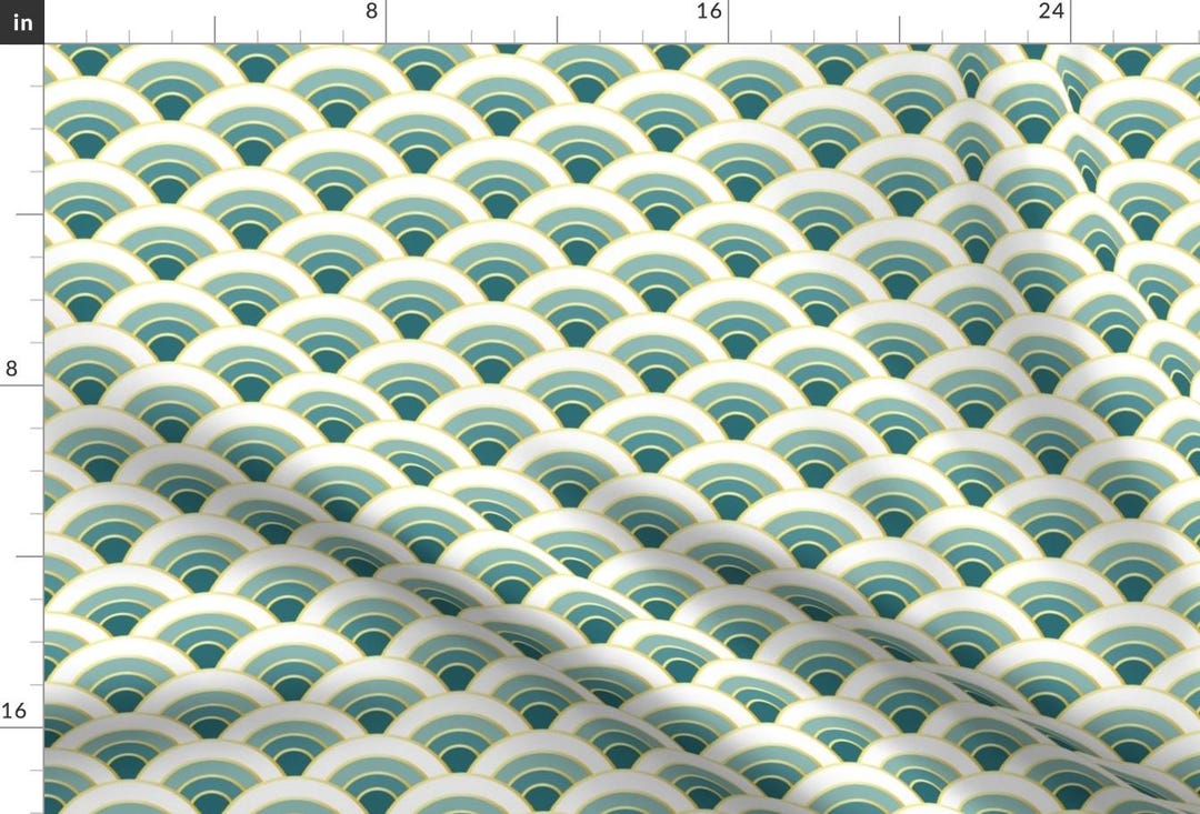 Scales Fabric - Osaka Waves Ocean by Foxlark - Modern Home Decor Art ...