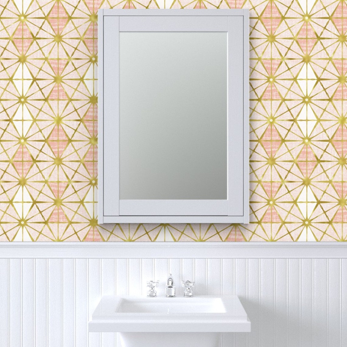 Geometric Wallpaper Faux Gold Blush Pink Geometric by | Etsy