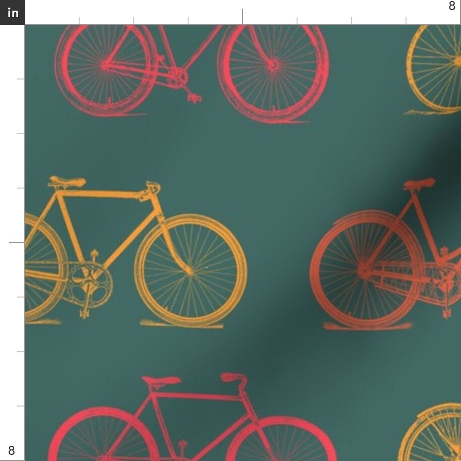 Bike Fabric Retro Antique Bicycles Dark Teal Fixed Speed - Etsy