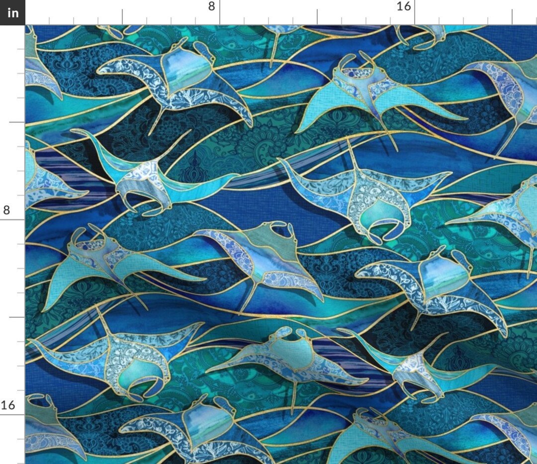 Giant Mantas Fabric Patchwork Manta Rays in Sapphire and - Etsy
