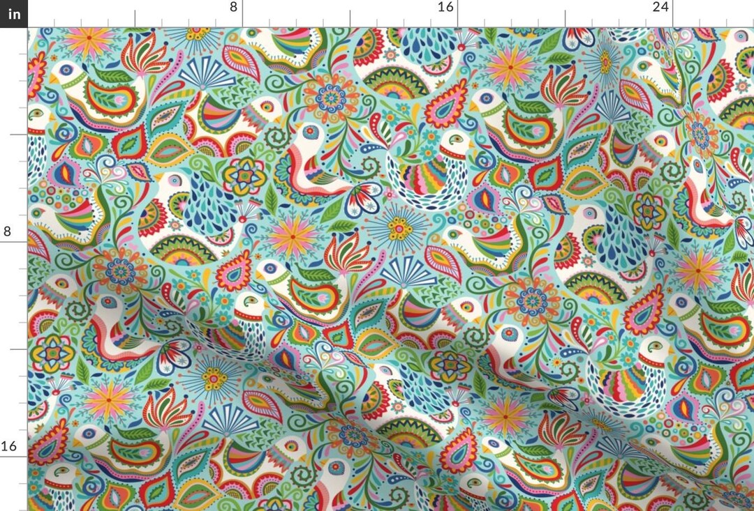 Paisley Birds Fabric - Pinata Birdies by Groovity - Paisley Bird Floral ...