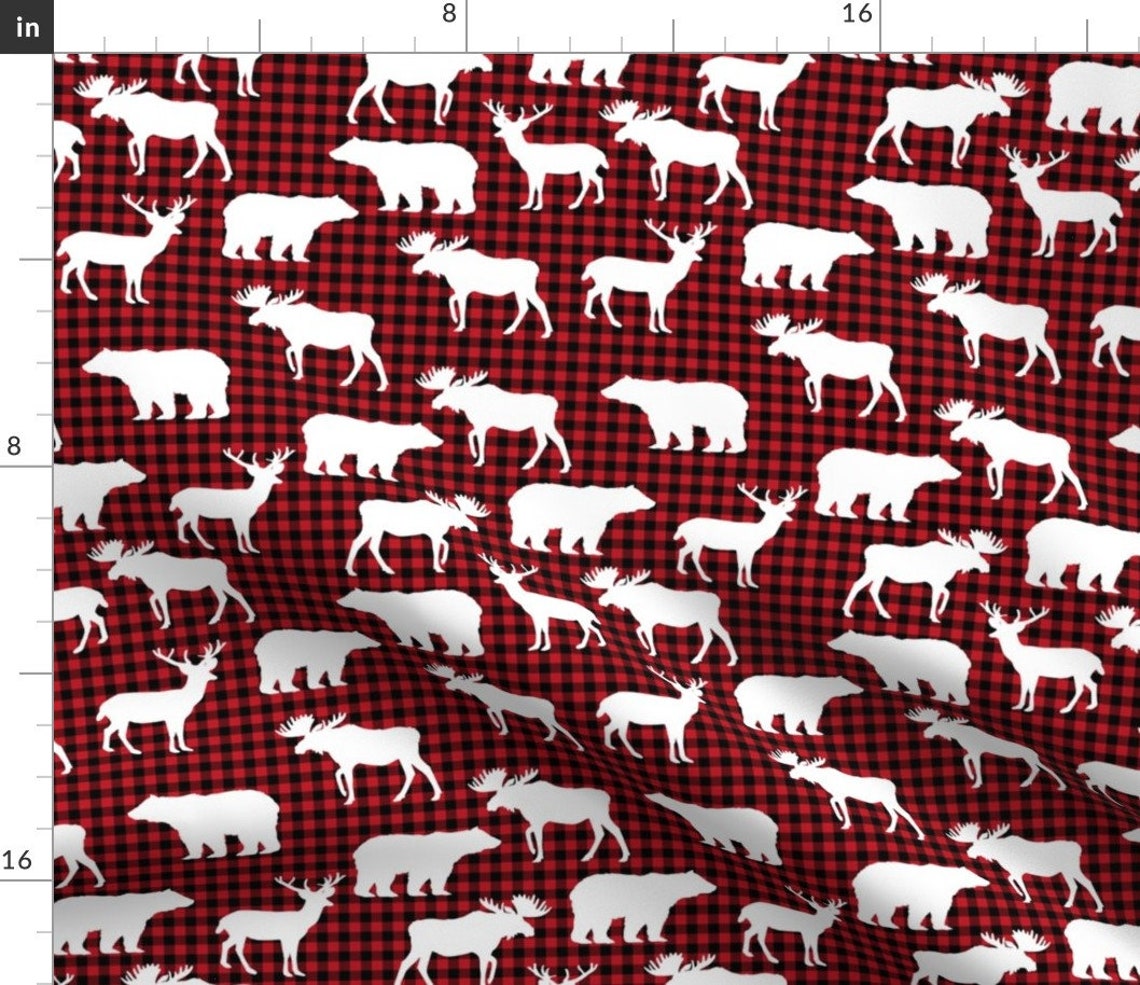 Moose Fabric Buffalo Plaid Animals Fabric Red and Black | Etsy