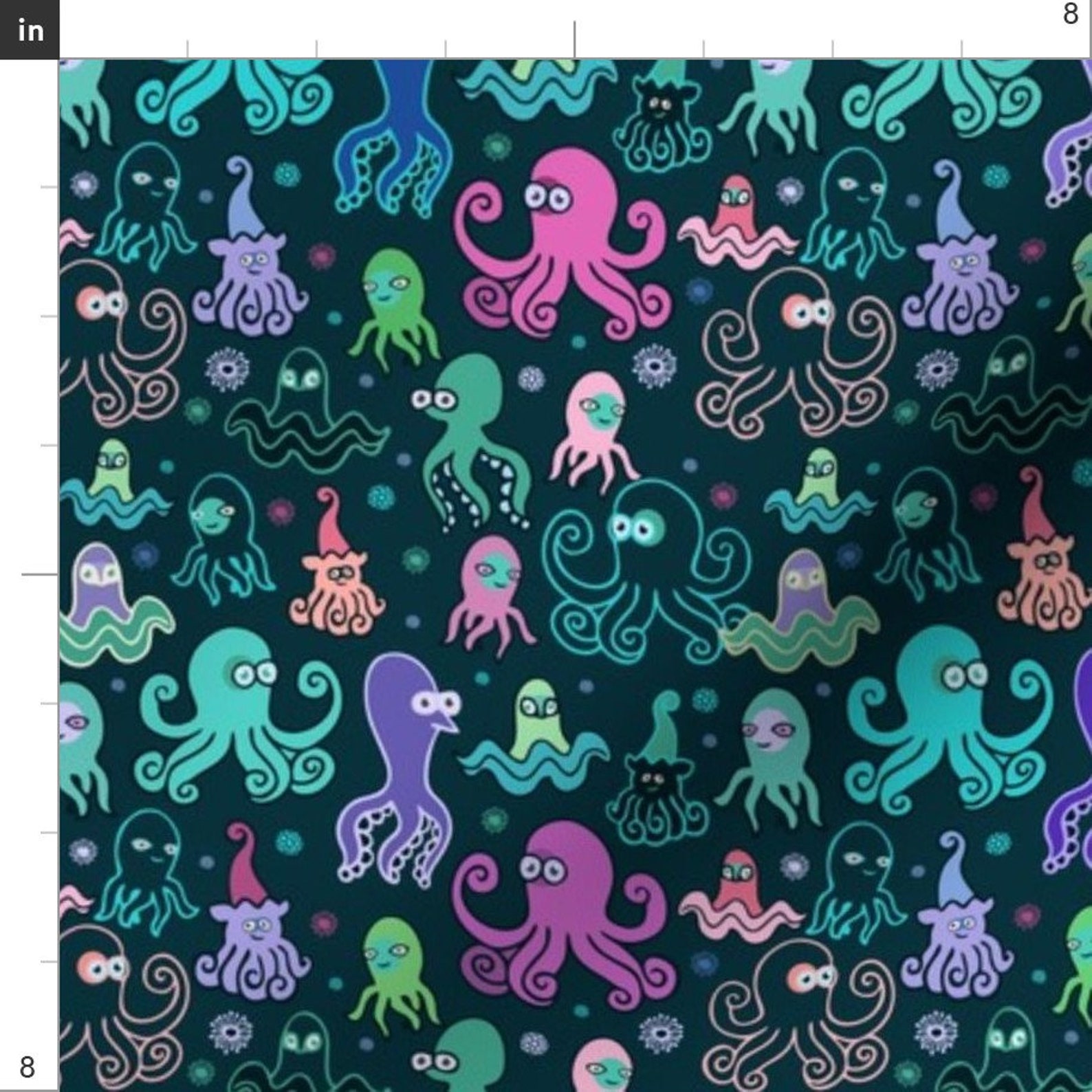 Small Scale Octopus Fabric Octopus Party by Dariara - Etsy