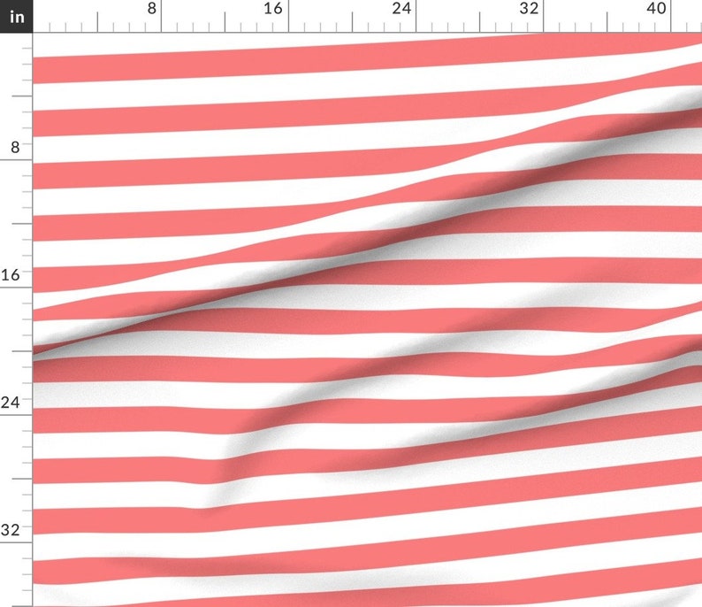 Coral and White Stripes Fabric Wide Stripes Coral by - Etsy