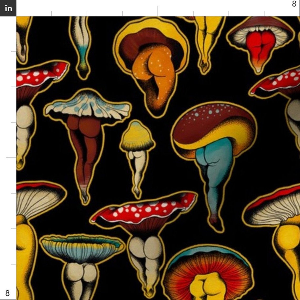 Sexy Mushrooms Fabric Sexy Mushrooms Black Background By Etsy