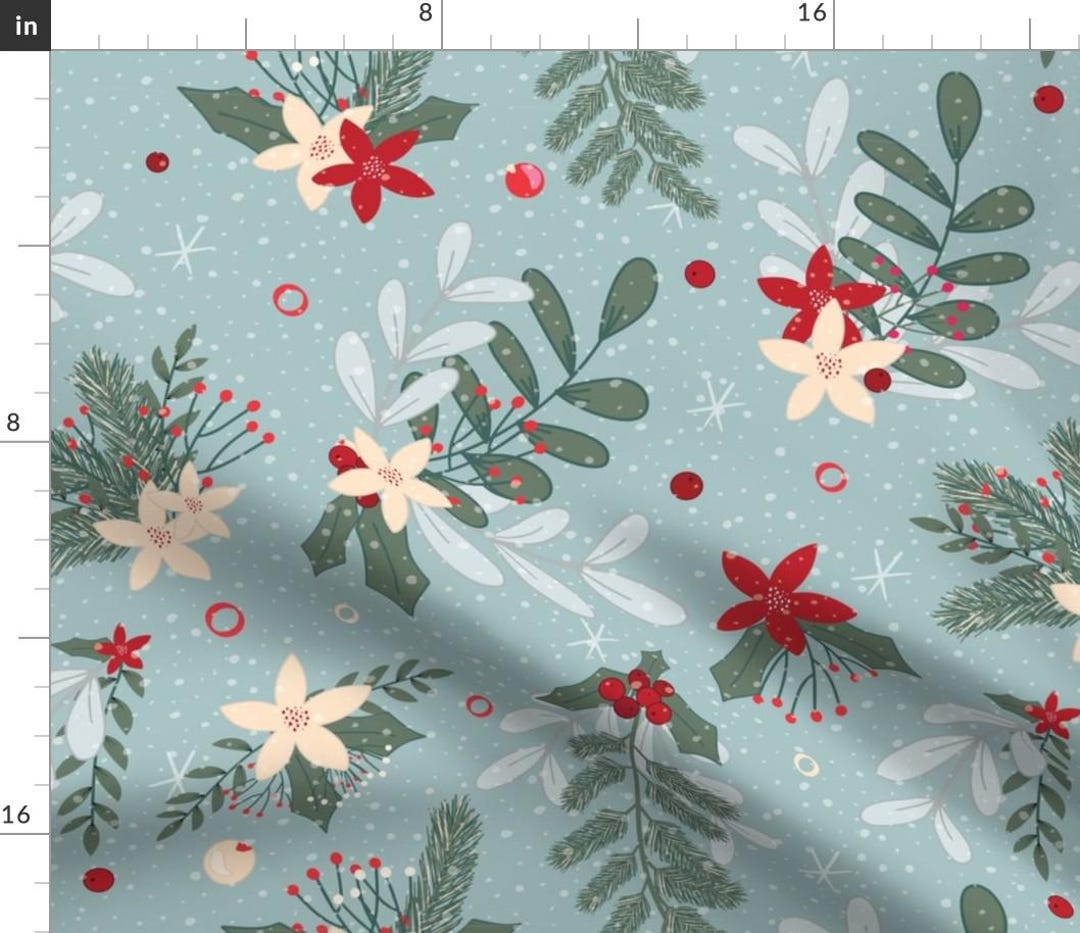 Winter Floral Fabric Holiday Winter Floral Light Blue by Amanda Grace ...