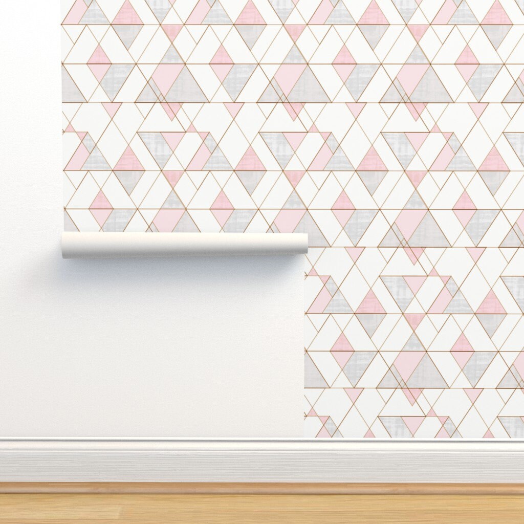 Geometric Wallpaper Triangles Pink Gray by Crystal Walen - Etsy