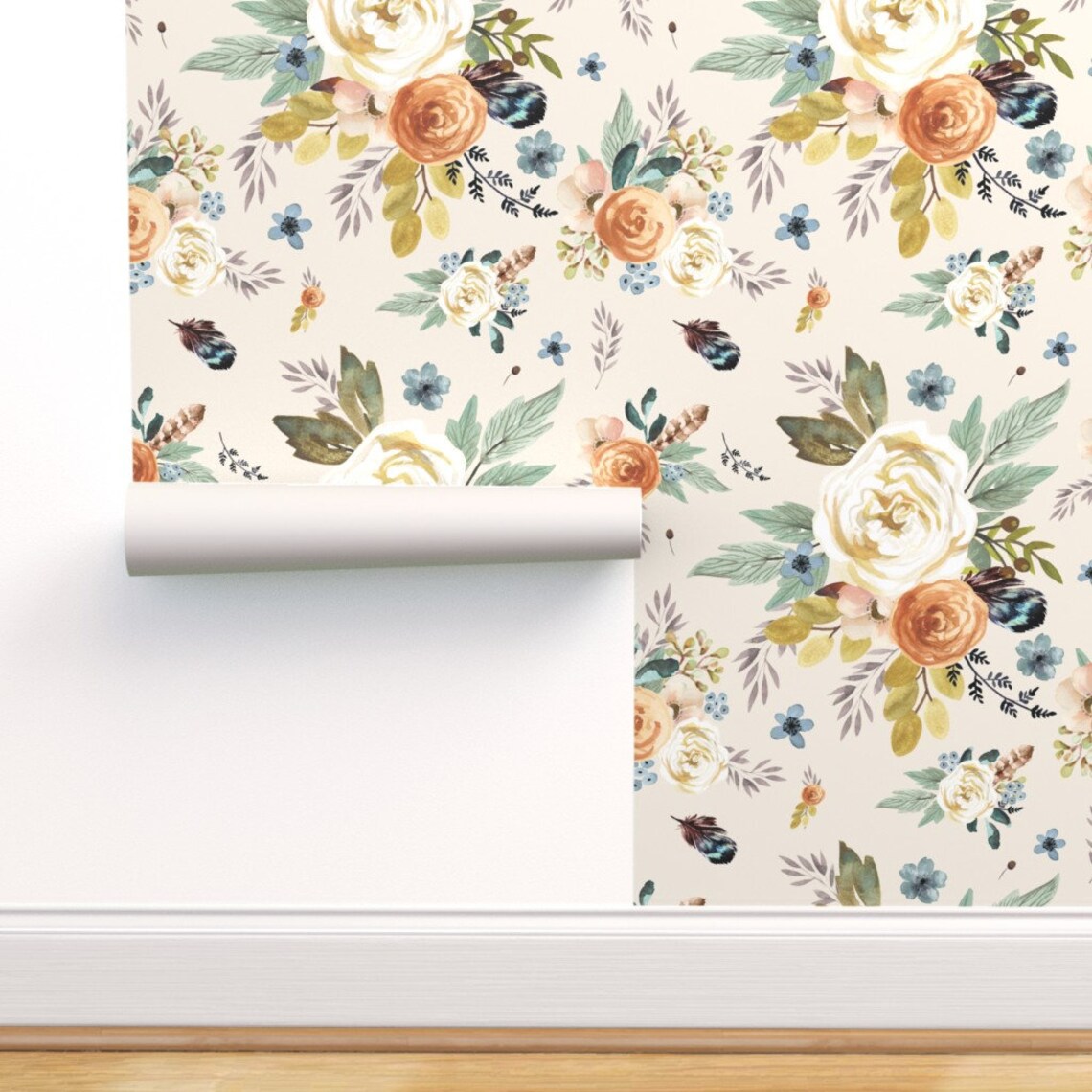 Autumn Floral Wallpaper Western Autumn Florals Ivory by - Etsy
