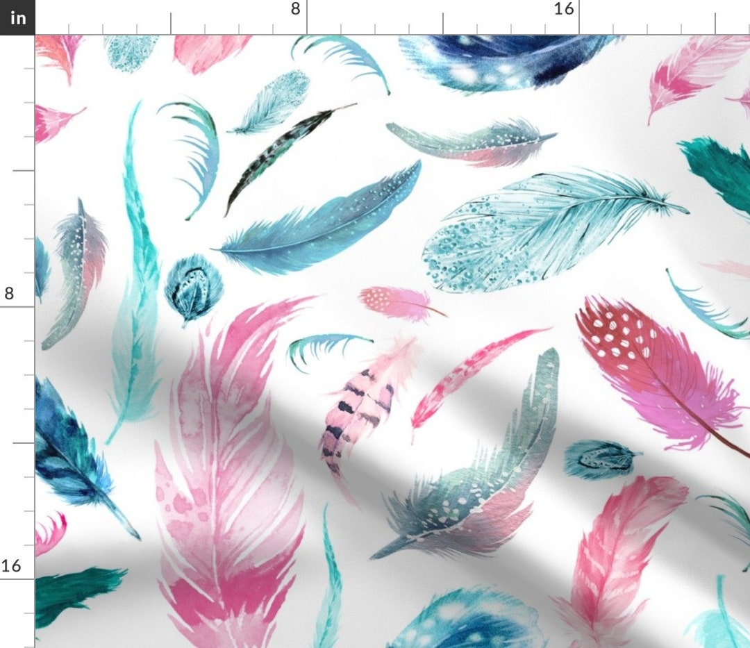 Pink Feather Fabric 36 Aqua Pink Feathers to Mix Match - Etsy