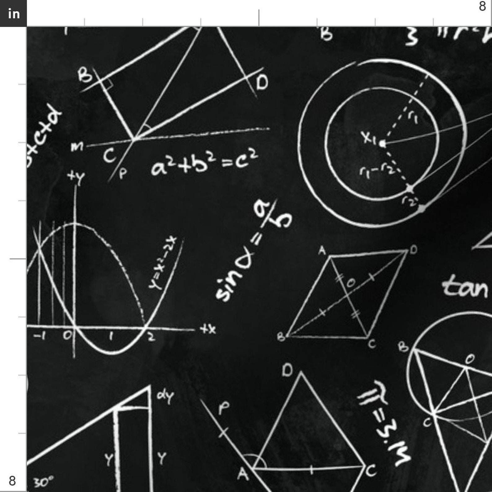 Geometry Fabric Chalkboard Calculations / Math Chalkboard | Etsy