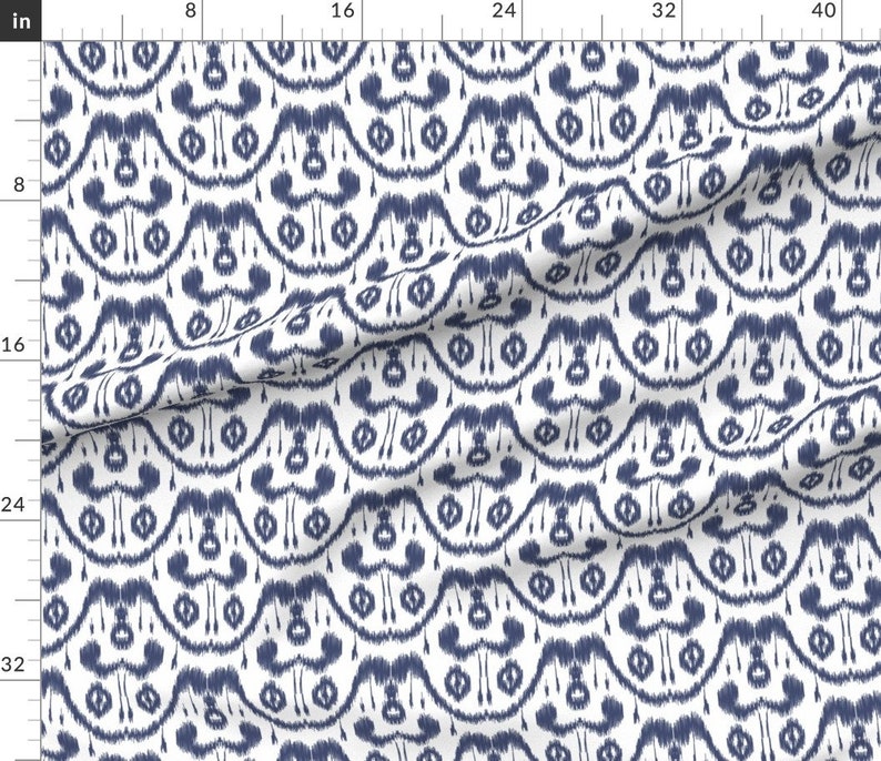 Blue White Ikat Print Fabric Ikat Waves Indigo by Mjmstudio - Etsy