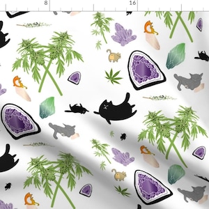 Stoner Fabric - Cats, Crystals, Cannabis by Mischievousdesign - Cats ...
