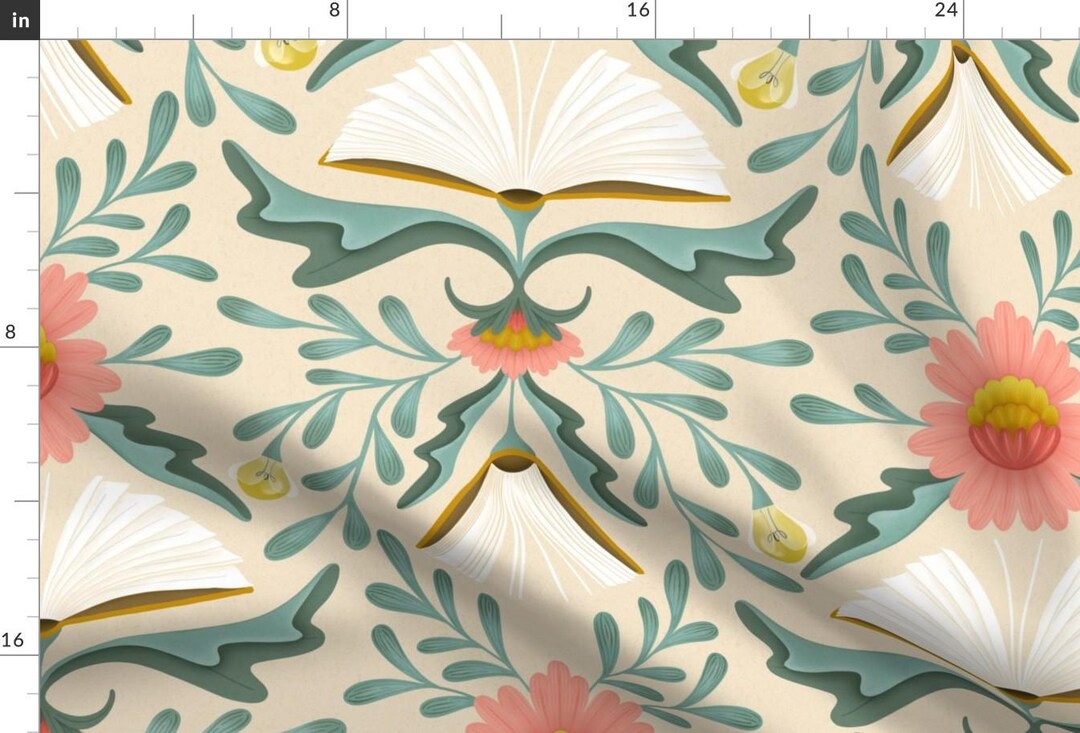 Library Book Fabric - Books Disguised as Flowers by Sanne_paul - Pink ...
