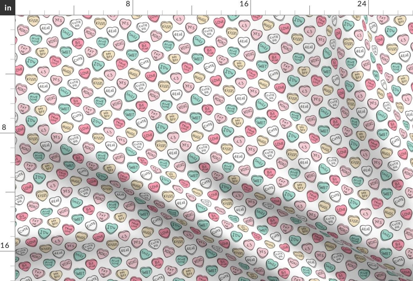 Conversation Hearts Fabric - Conversation Candy Hearts Valentine Love ...