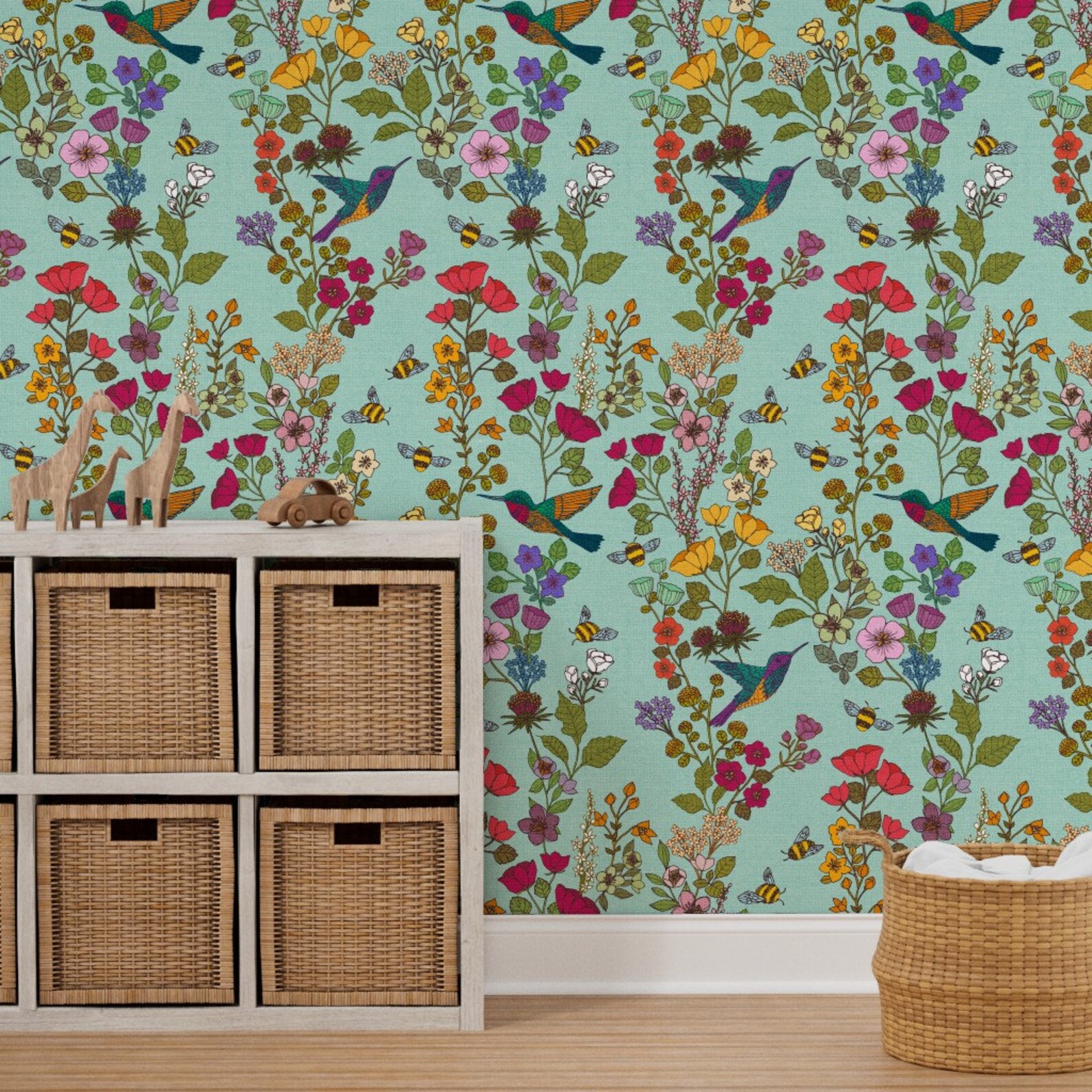 Hummingbird Wallpaper Hummingbirds and Bee by Ceciliamok - Etsy