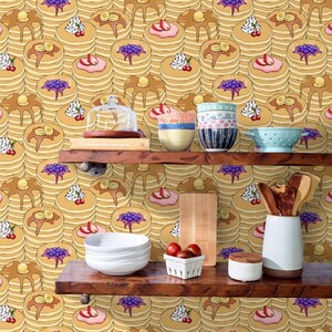 Pancake Wallpaper Flapjack Stack by Pattysloniger Breakfast Kitchen Custom Printed Removable ...