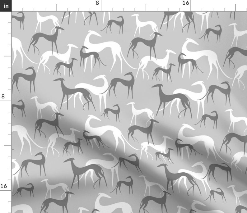 Greyhound Fabric Sighthounds Clear Gray on Gray by Lobitos - Etsy