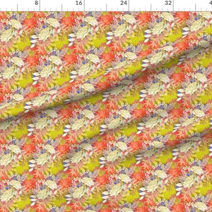 Boho Floral Fabric Floral Bohemian Roses in Chartreuse by - Etsy