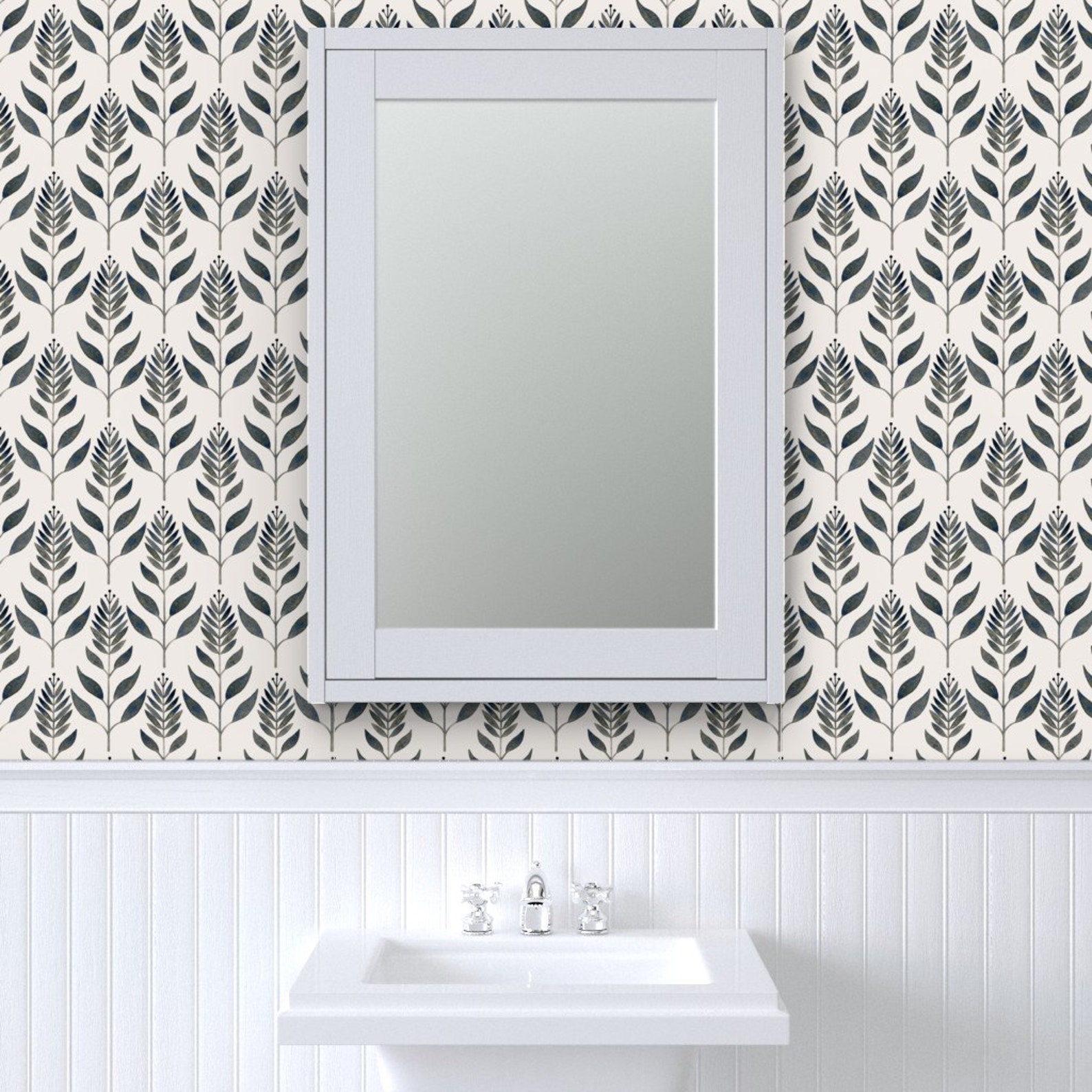 Botanical Wallpaper Navy Leaves Antiqued by Bluebirdcoop - Etsy
