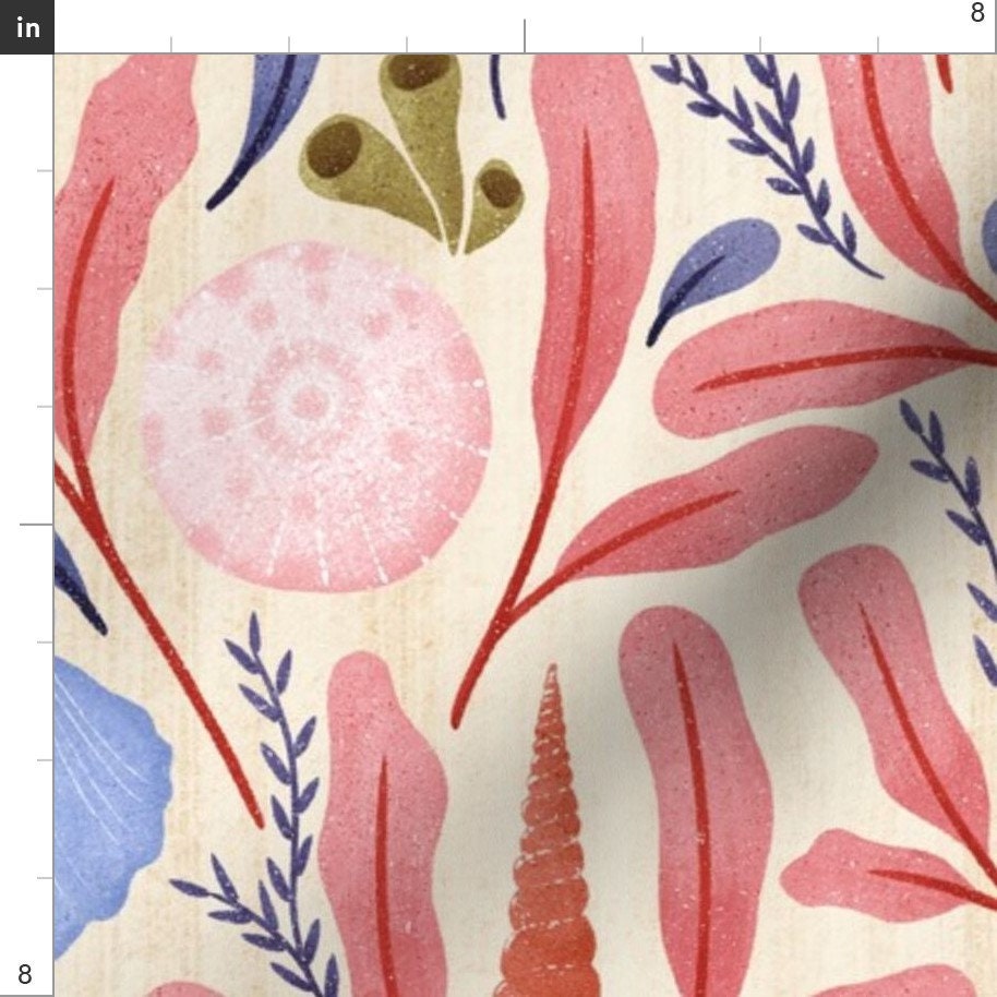 Seashell Fabric Vintage Seashells by Rebeccaflaherty Pink - Etsy