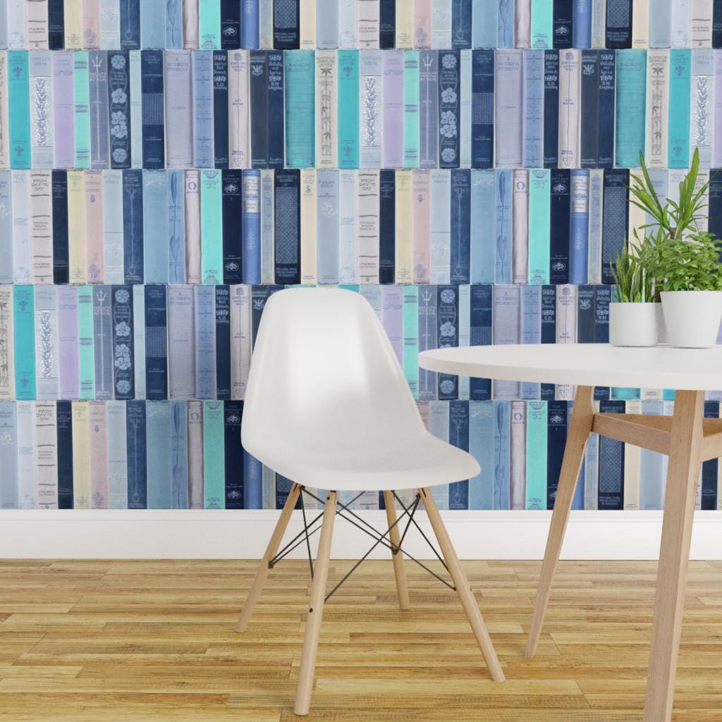 Books Wallpaper - Instant Library Blue by Peacoquettedesigns - Blue ...